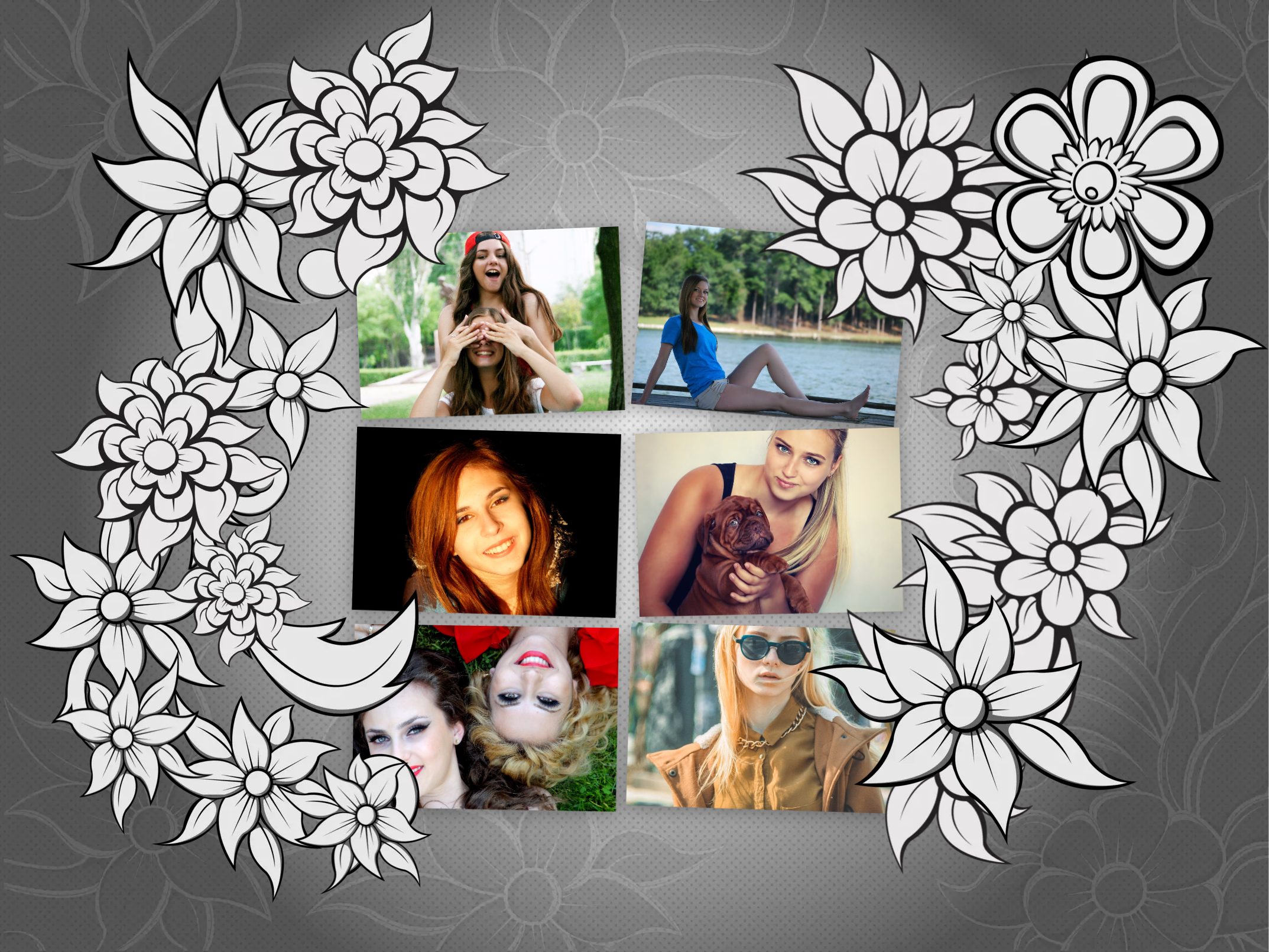 Floral Framing Collage - Black & White | Photovisi