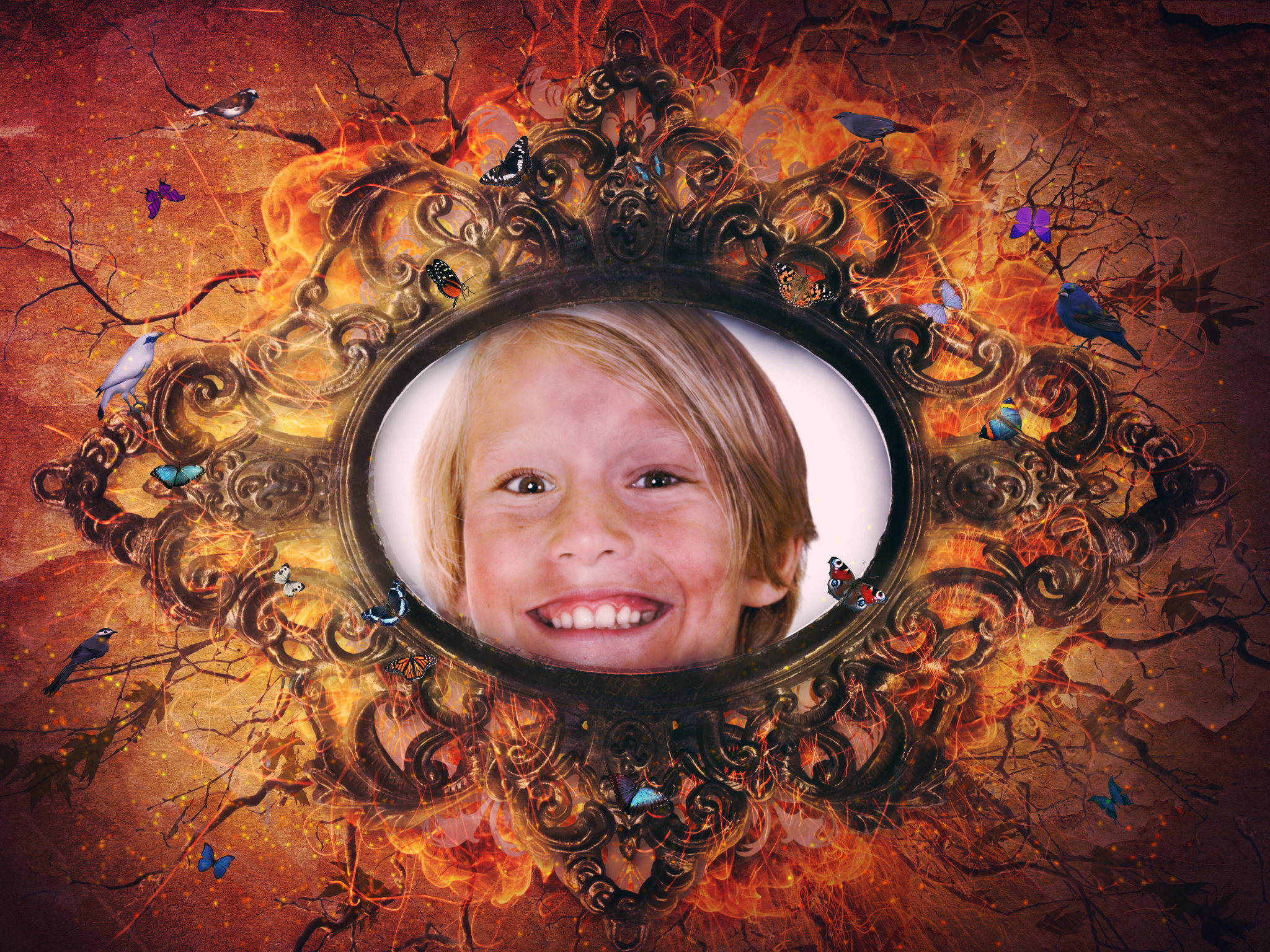 Birds and Burning Branches Collage - Organic | Photovisi